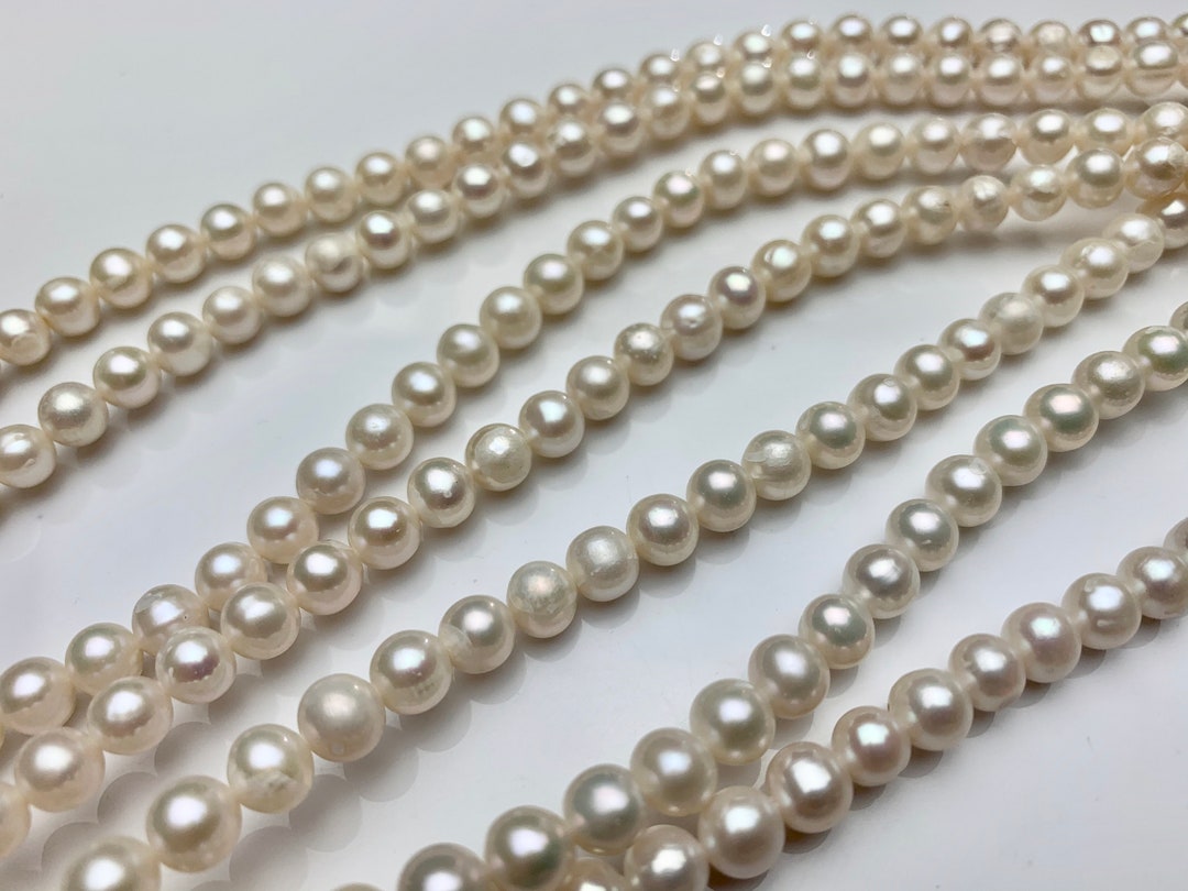 4-6 Mm Natural White off Round Freshwater Pearl Beads Genuine Natural ...