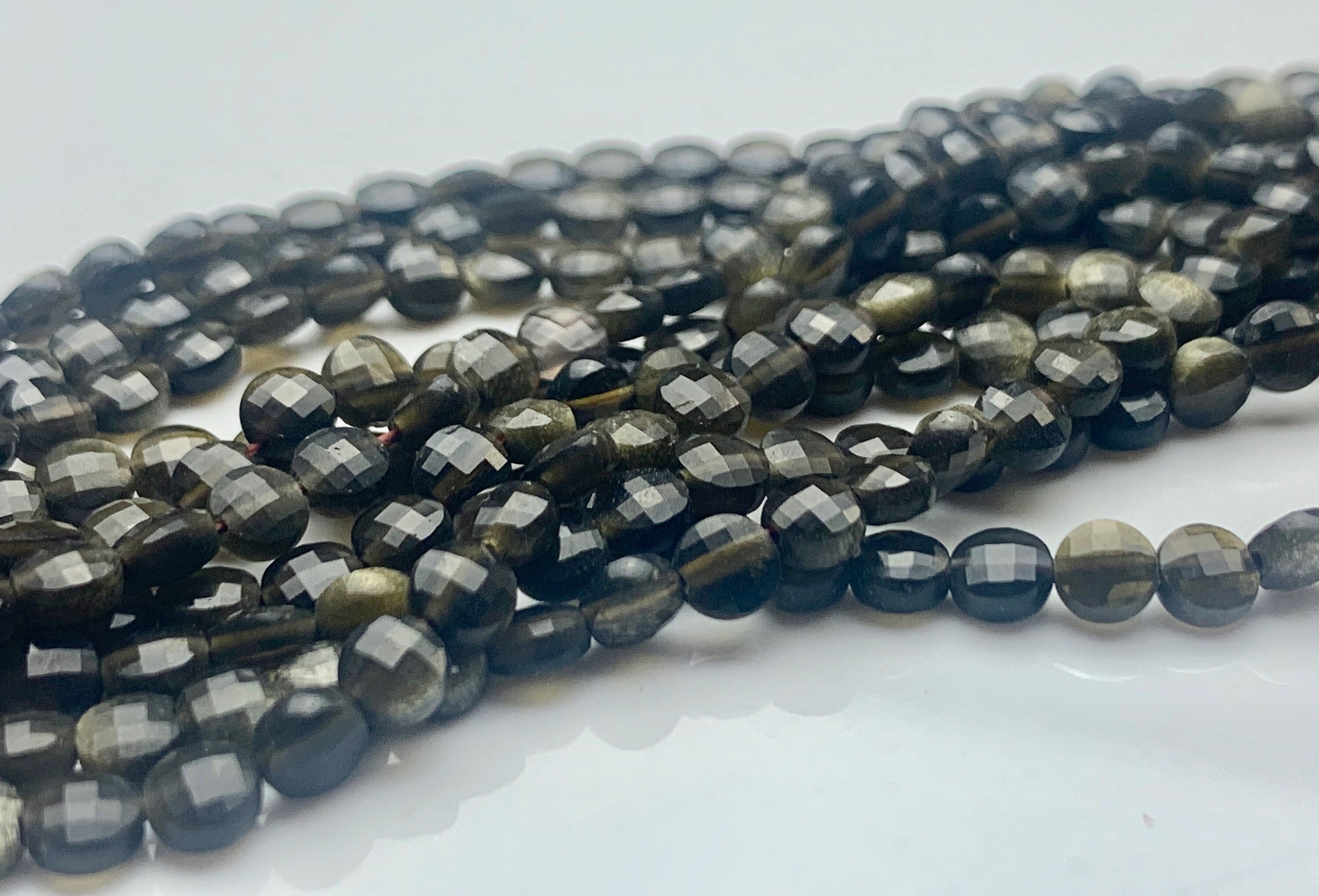 4mm Micro Faceted Diamond Cut Dark Gray Color Obsidian Flat | Etsy