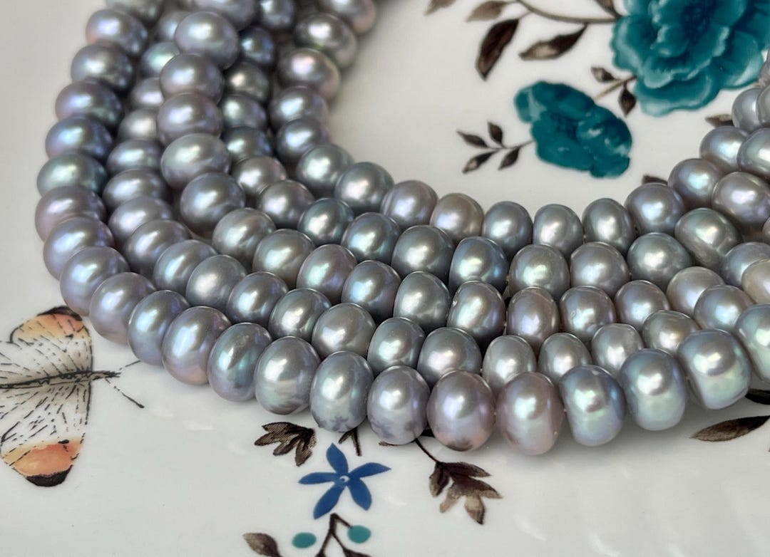 9mm AAA Pinkish Gray Color Round Button Freshwater Pearl Beads Genuine ...