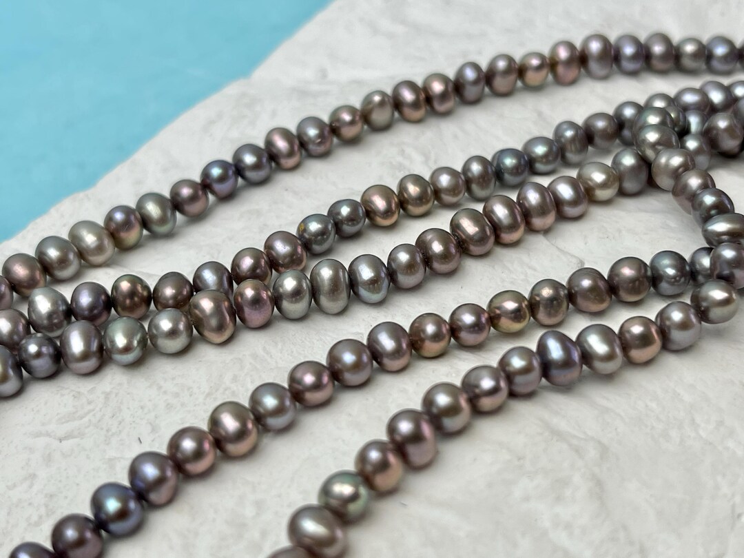 4x5mm Gray Color Potato Freshwater Pearl Beads Gray W/pink Luster ...