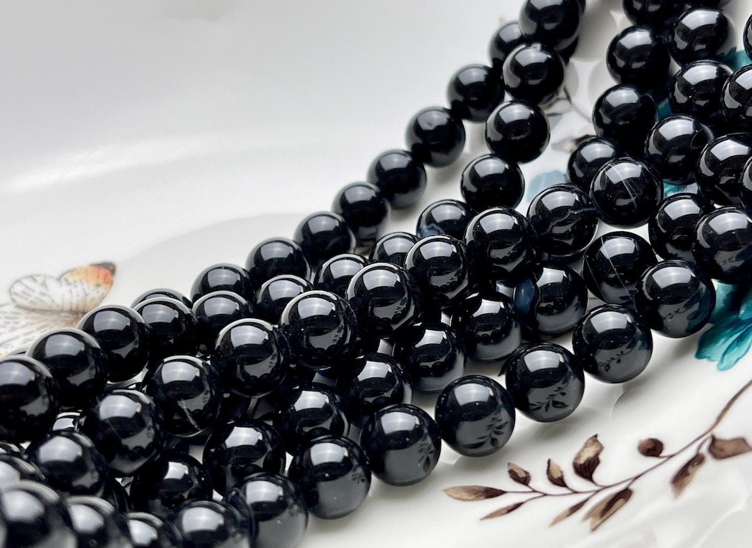 4mm 6mm 8mm 10mm Smooth Round Black Onyx Gemstone Beads Natural Black ...