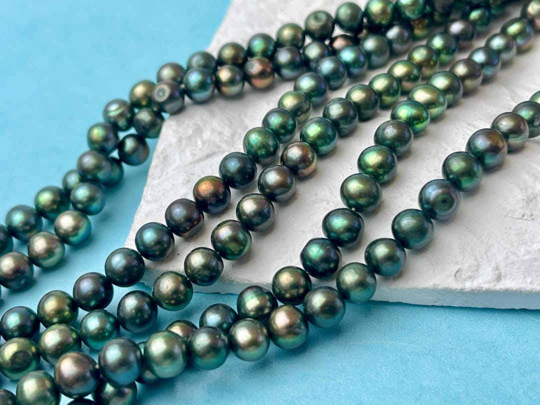 7 Mm Dark Green Color Potato Freshwater Pearl Beads Genuine Green Color ...