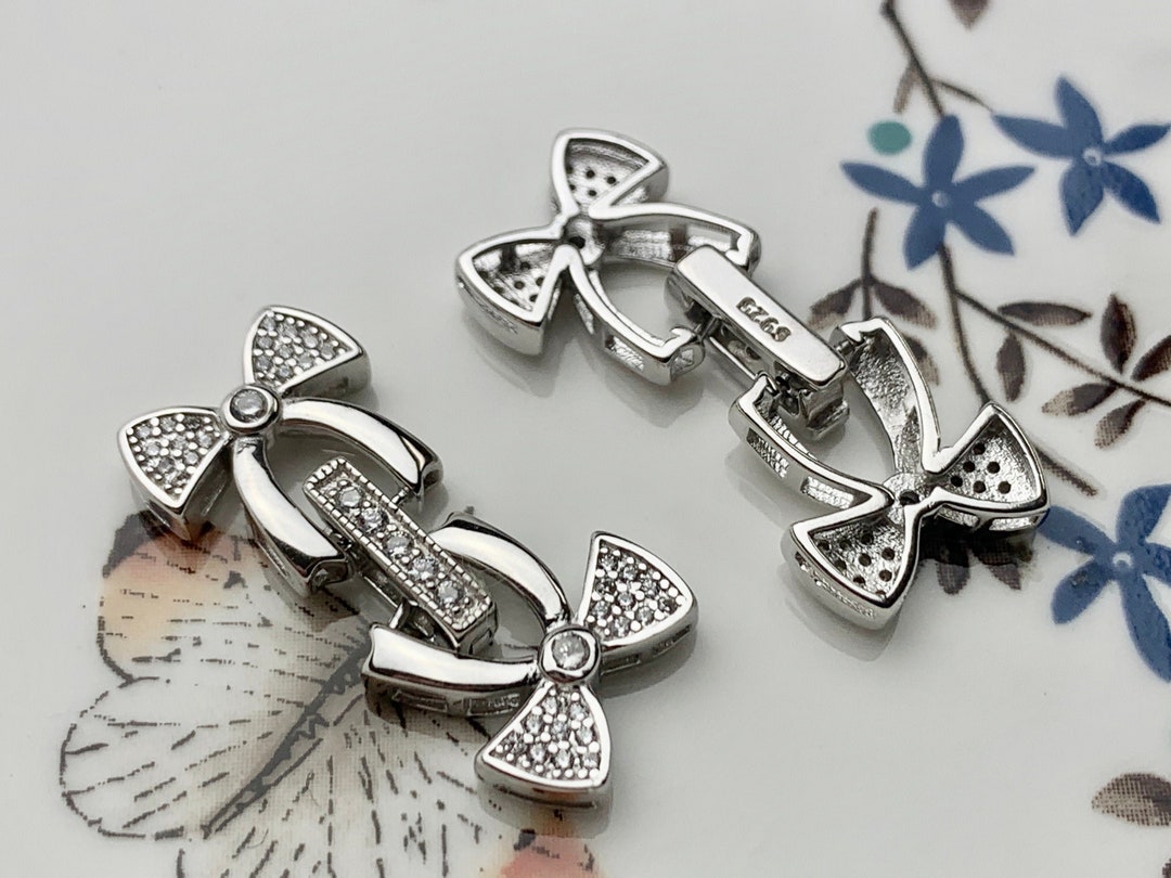13x30mm 925 Sterling Silver Double Bow Tie Shape Clasp Genuine Sterling ...