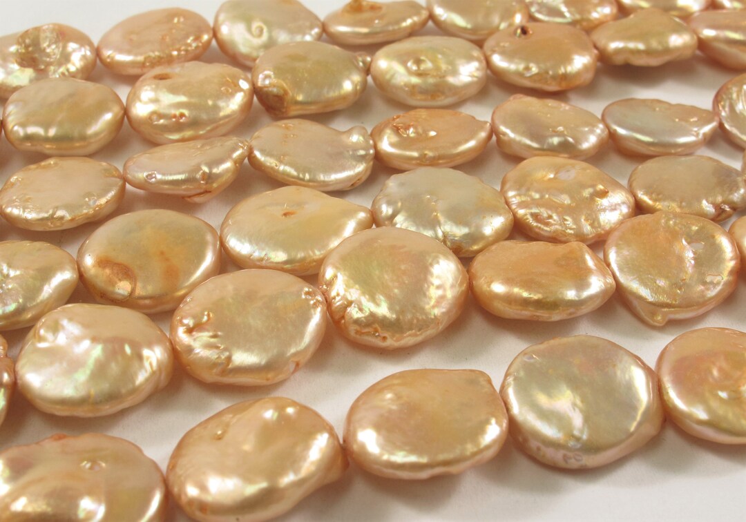 13-14 Mm Peach Flat Coin Freshwater Pearl Beads, Large Irregular Flat ...