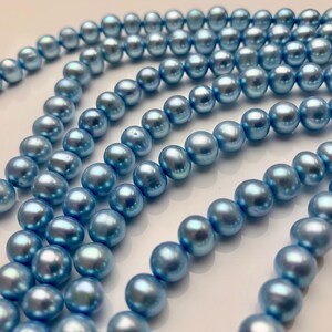 5-6mm 7-7.5mm 8mm AA Baby Blue Color Potato Freshwater Pearl Beads ...