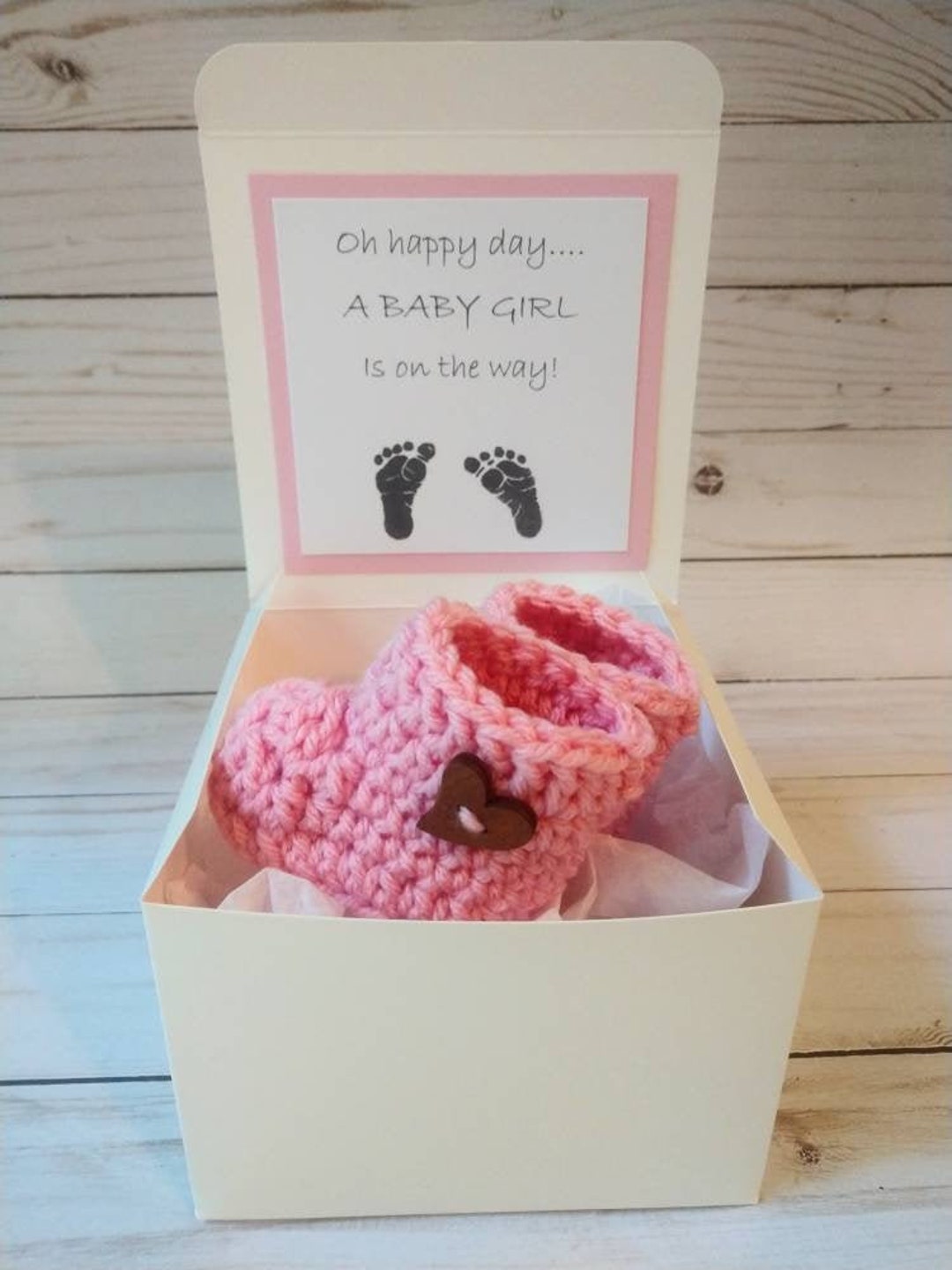 It's a Girl Pregnancy Announcement Box: Pink Booties Gift - Etsy