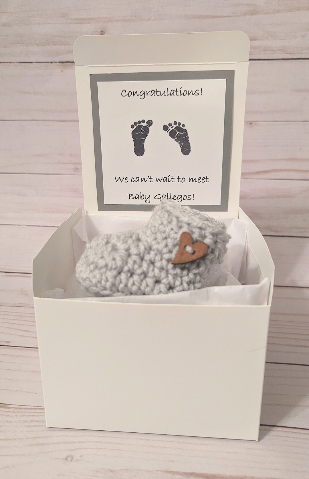 New Parent Gift Box: Newborn Booties & Custom Card - Etsy