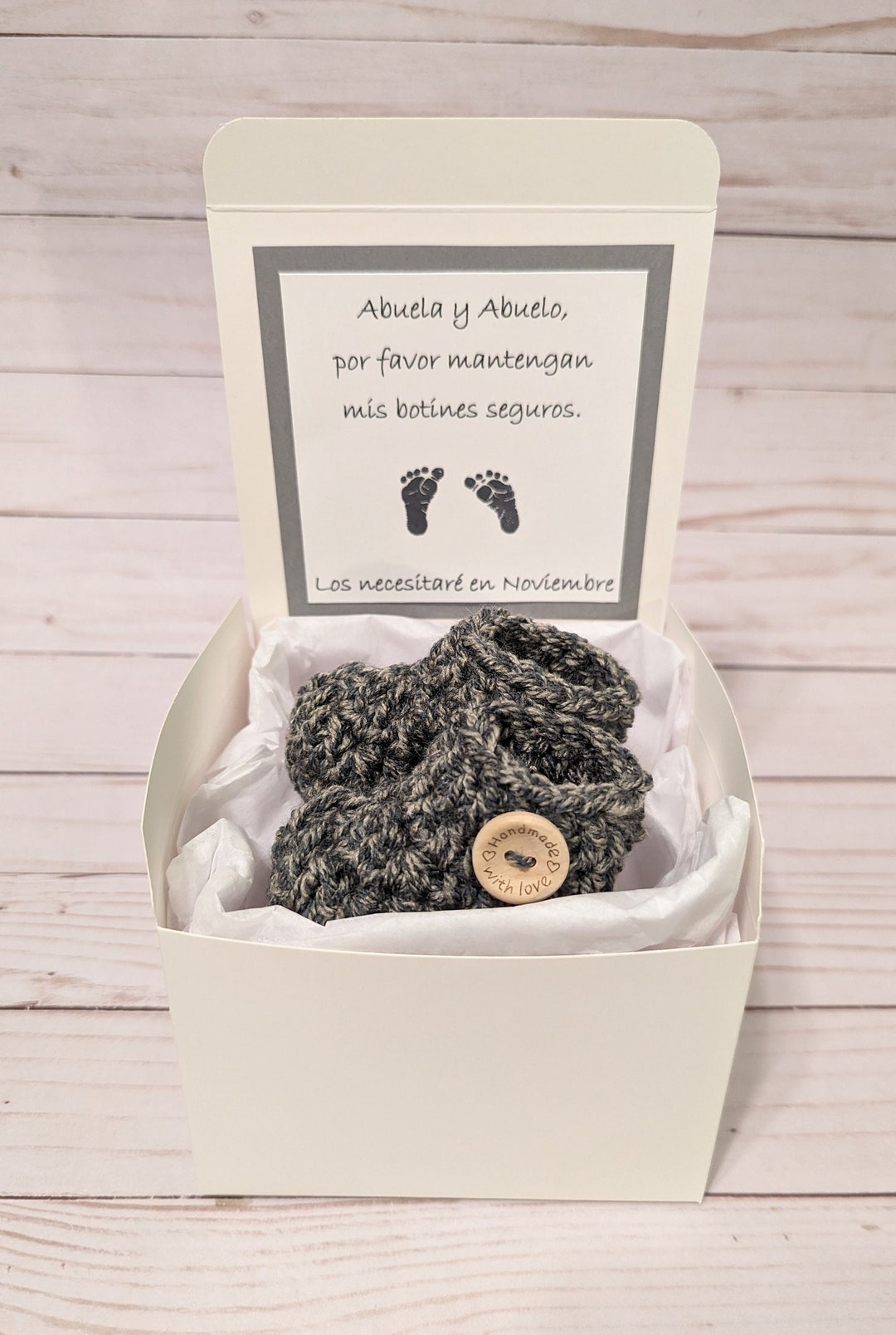 Spanish Pregnancy Announcement Booties, Spanish Baby Announcement Box ...