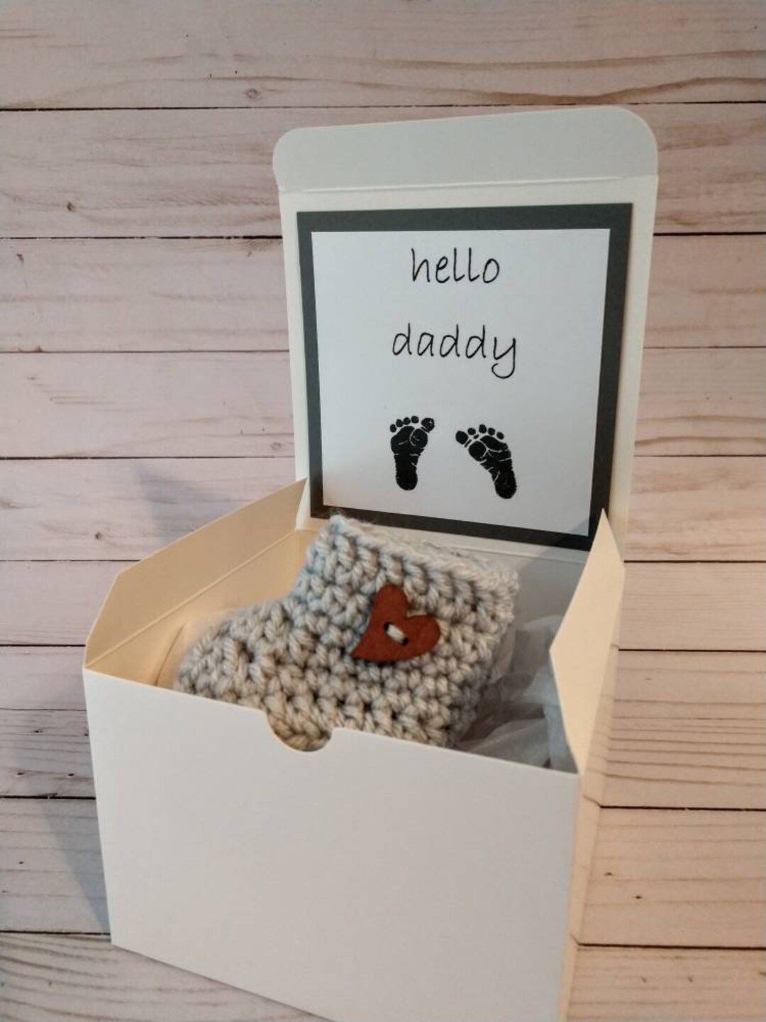 Hello Daddy Pregnancy Announcement Booties Gift Box - Etsy