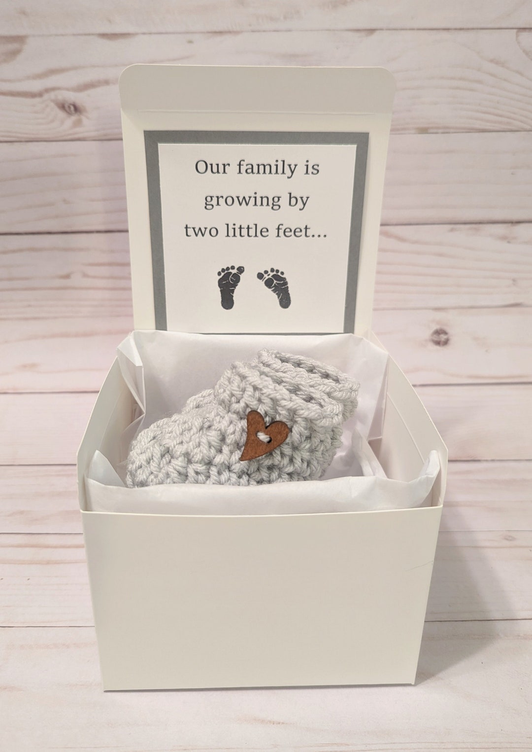 Pregnancy Announcement Booties Box: Handmade Crochet Baby Reveal Gift ...