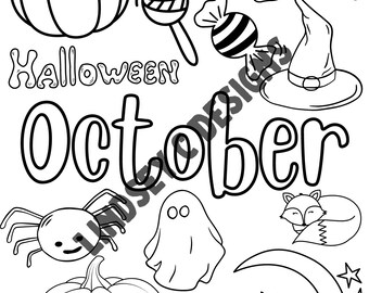 October Printable Coloring Page Hand-drawn October Coloring Page Month ...