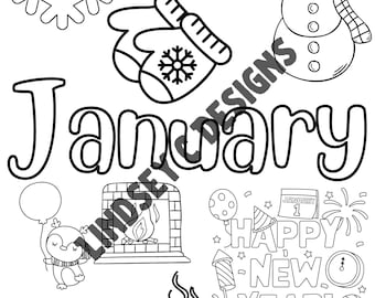 Printable january Coloring Page Sheet Worksheet Activity - Etsy