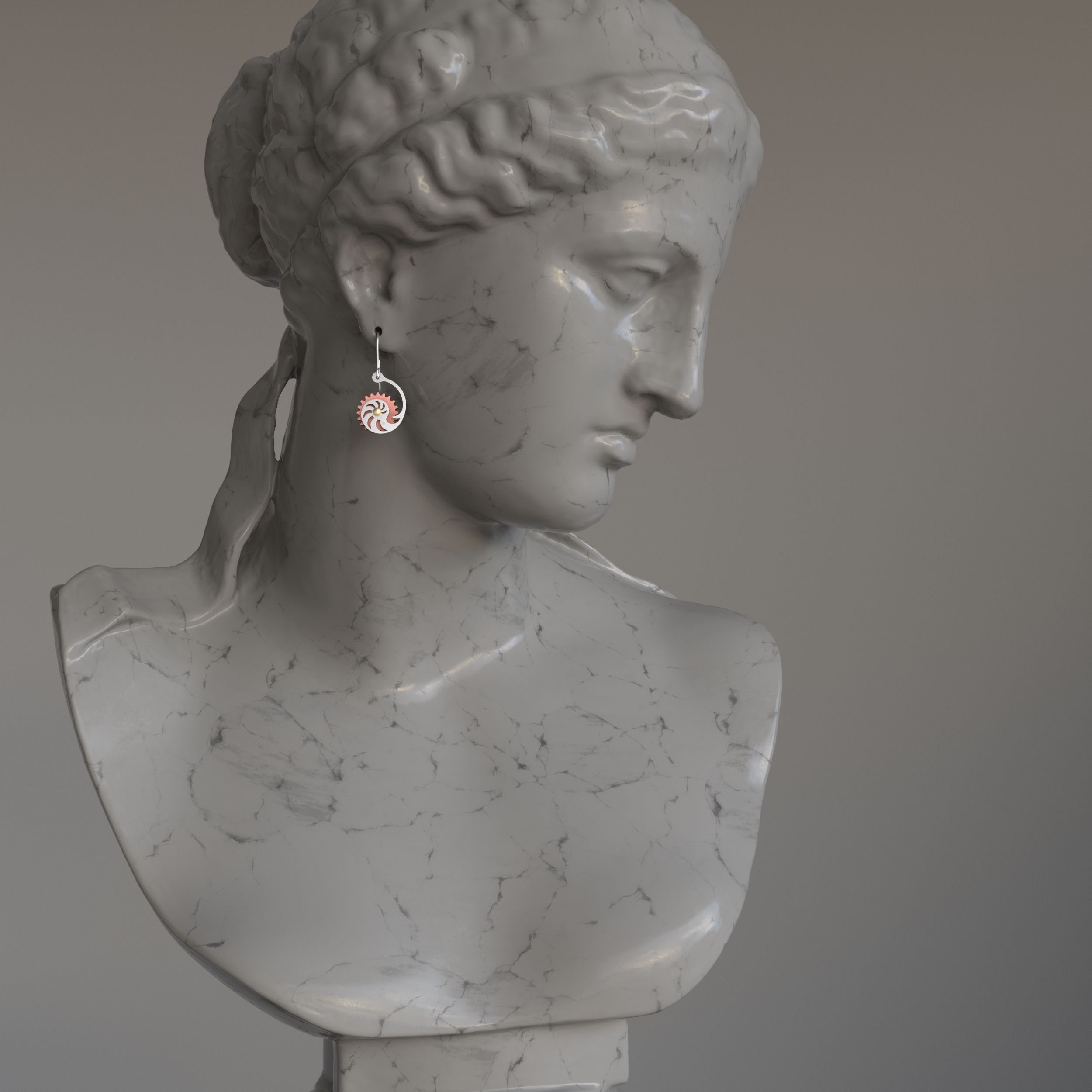 Fibonacci Shell With Gear Drop Earrings | Etsy