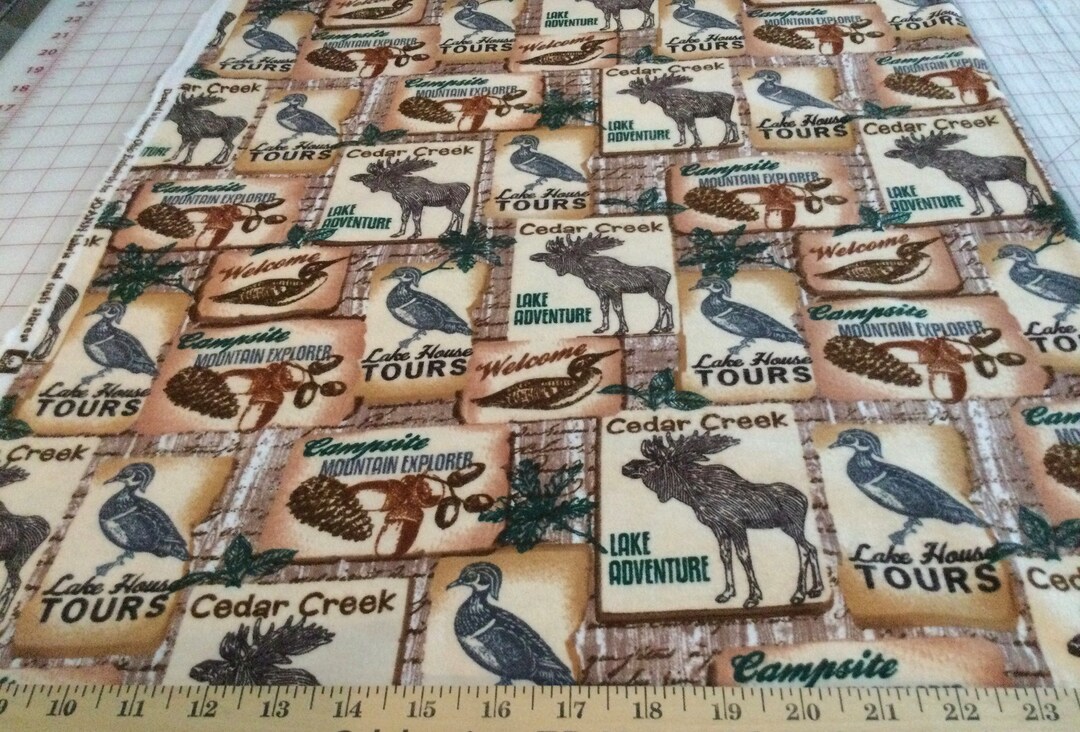3 Yards/flannel/wilderness Animal Patch on Brown Background Cotton ...