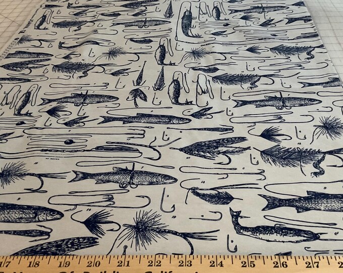 Flannel/fishing Theme on Gray Background Cotton Fabric - Etsy