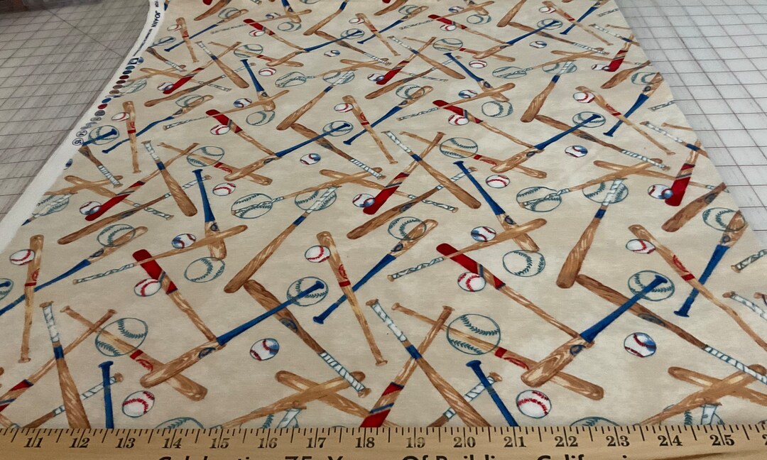 3 Yards/flannel/baseball Bats and Balls on Beige Background Cotton ...