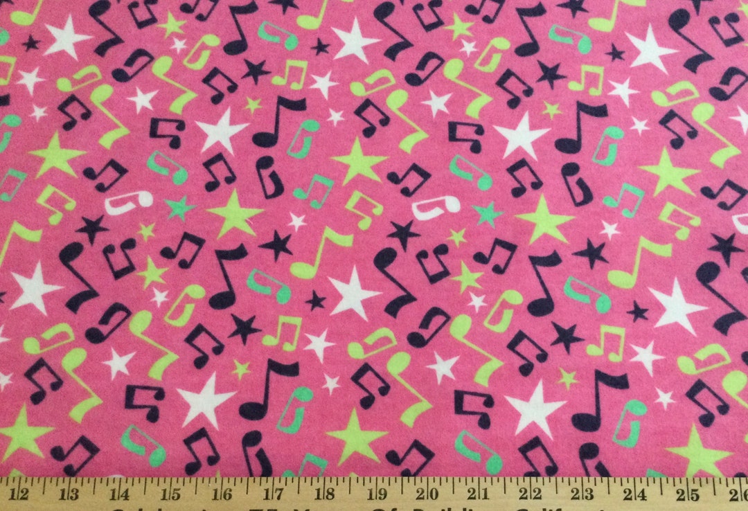 Flannel/multi-color Music Notes on Pink Background Cotton Fabric - Etsy