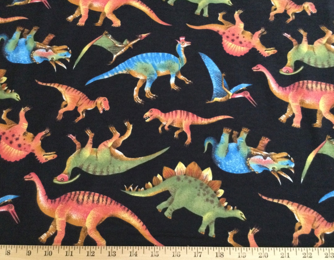 Flannel/dinosaurs on Black Background Cotton Fabric - Etsy