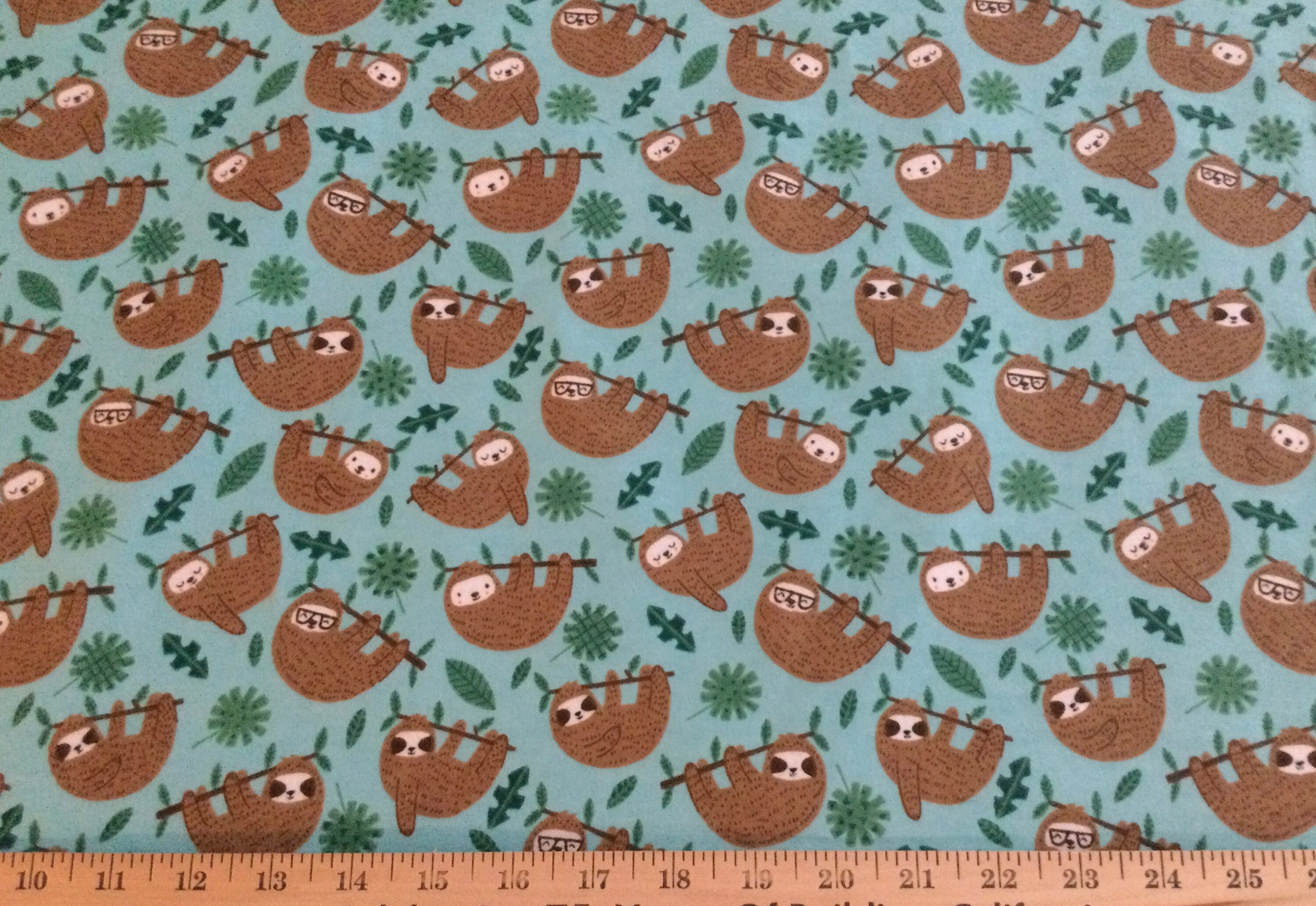 Flannel/sloths on Blue-green Background Cotton Fabric - Etsy