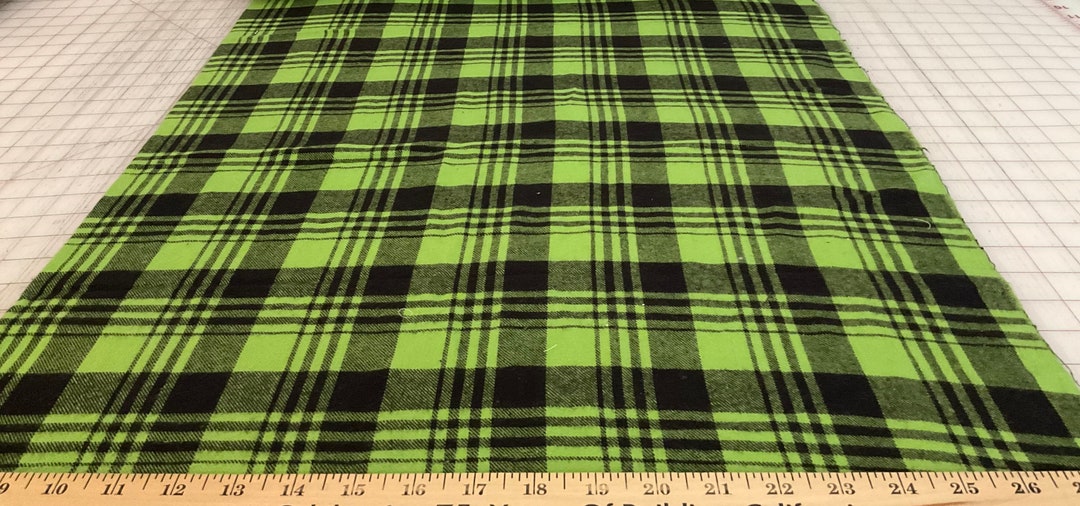 Flannel/lime Green and Black Plaid Cotton Fabric - Etsy