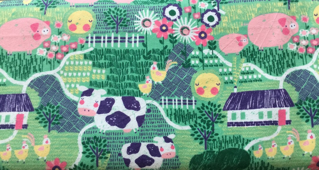 Flannel/farm Animals on Green Background Cotton Fabric - Etsy