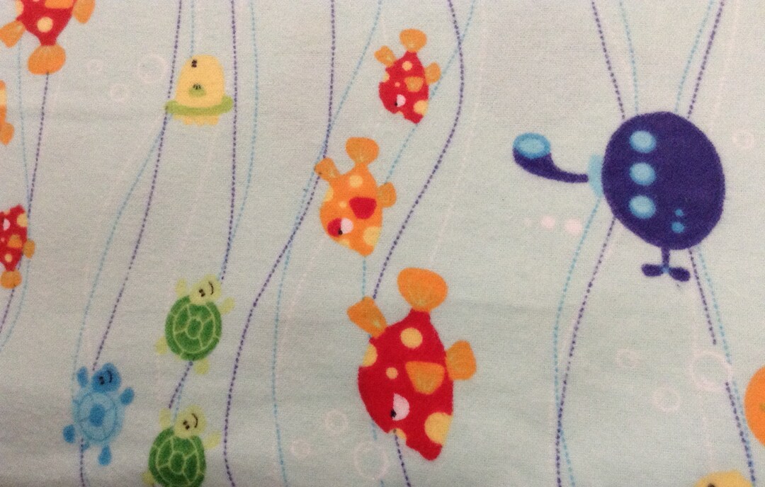 Flannel/fish, Whales, Turtles on Light Aqua Background Cotton Fabric - Etsy