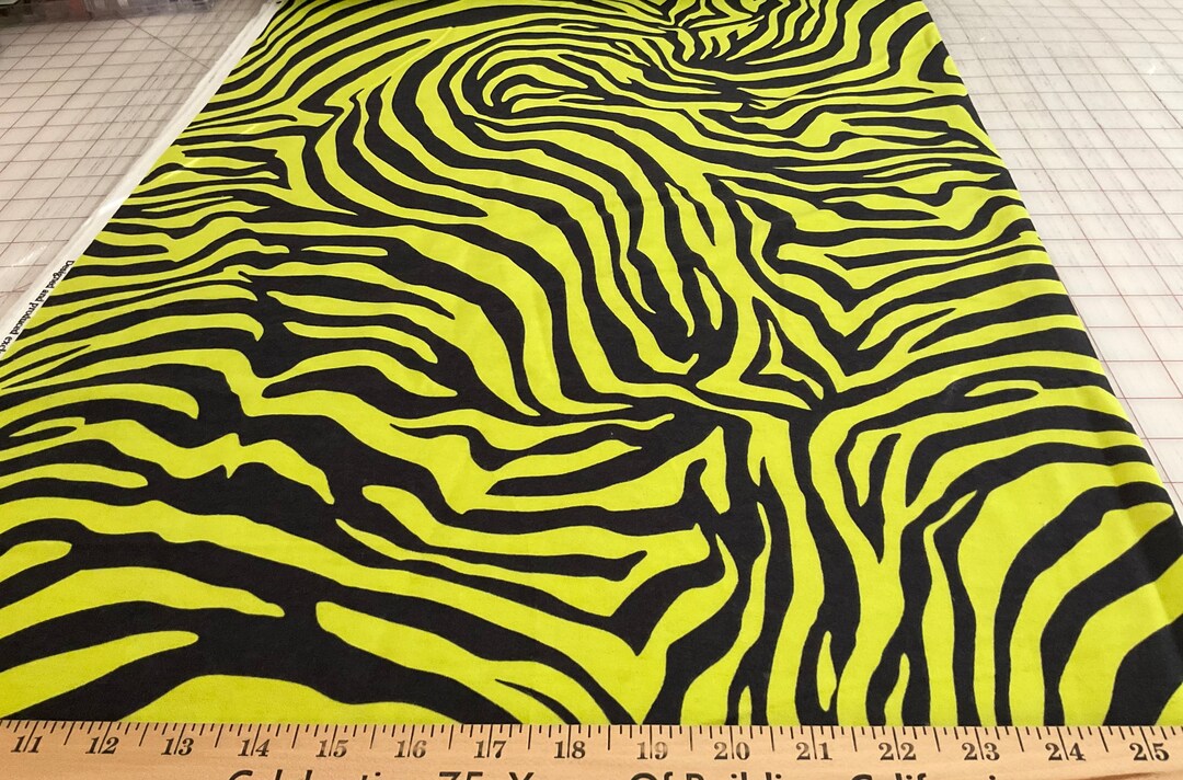 3 Yards/flannel/black Zebra Stripes on Lime Green Background Cotton ...