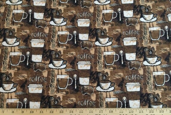Flannel/ Coffee theme on brown background cotton fabric - Etsy.de