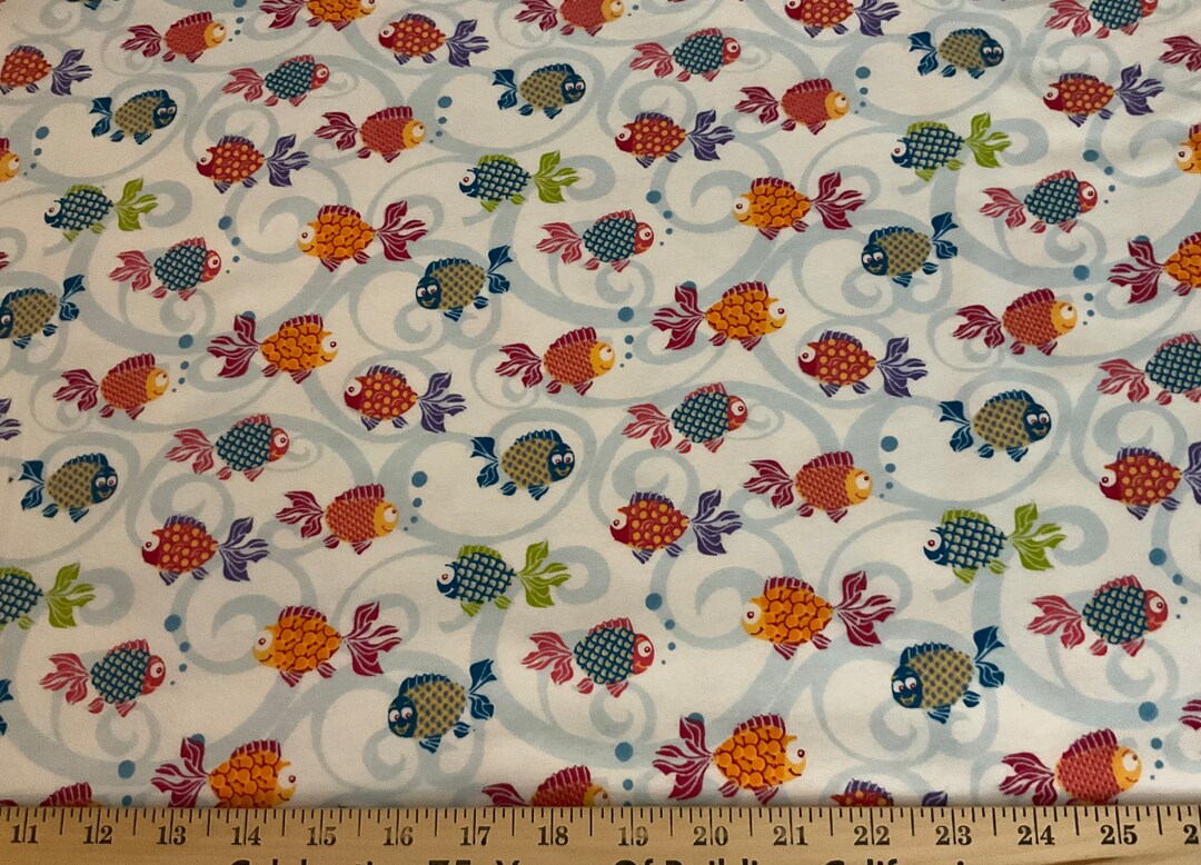Flannel/colorful Fish on White Background Cotton Fabric - Etsy