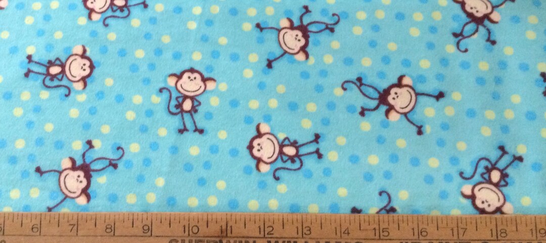 Flannel/monkeys and Polka Dots on Aqua Background Cotton Fabric - Etsy