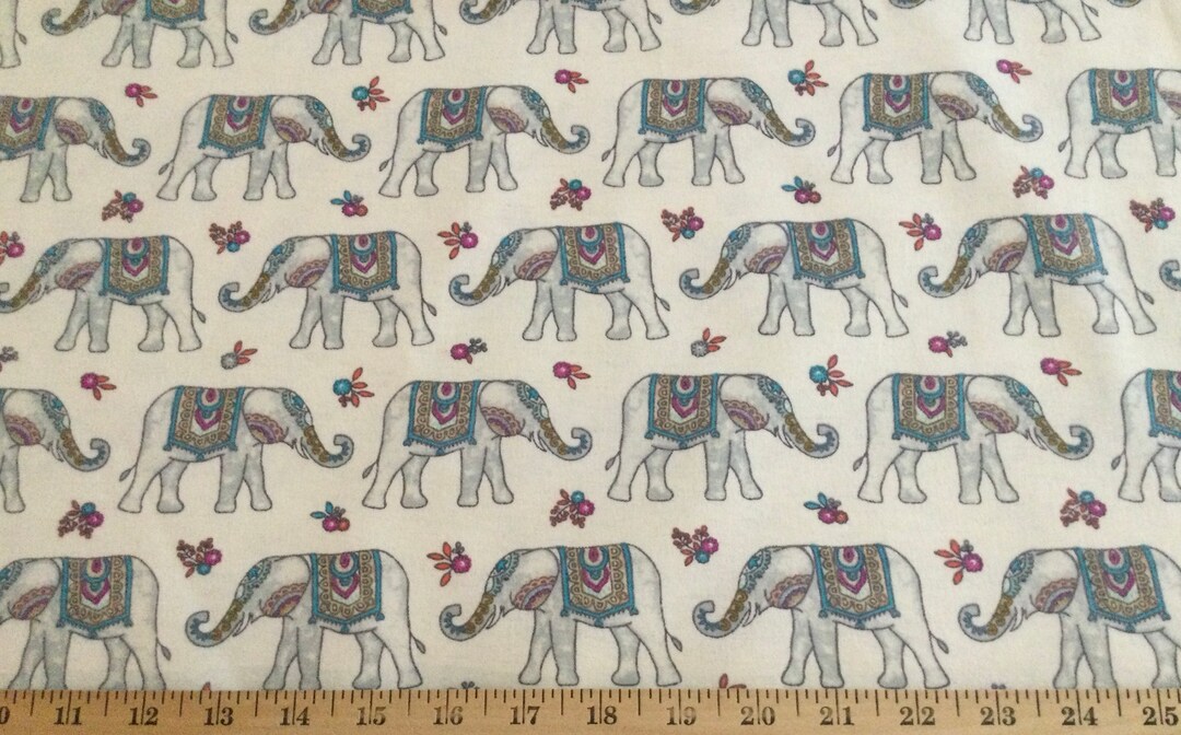 3 Yards/flannel/elephants on Pearl White Background Cotton Fabric - Etsy