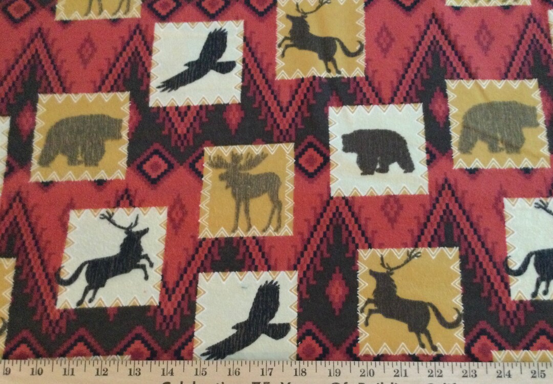 Flannel/wilderness Animals on Red Background Cotton Fabric - Etsy