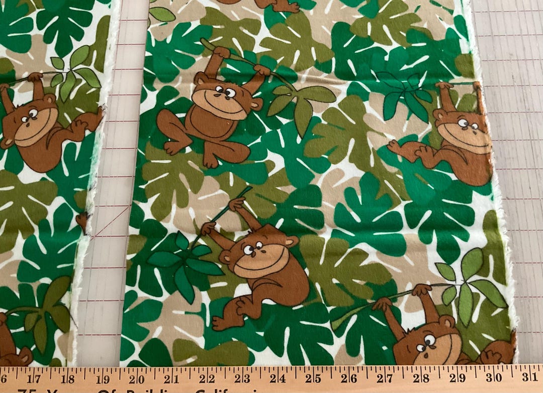Flannel Remnant/monkeys and Leaves on White Background Cotton Fabric - Etsy