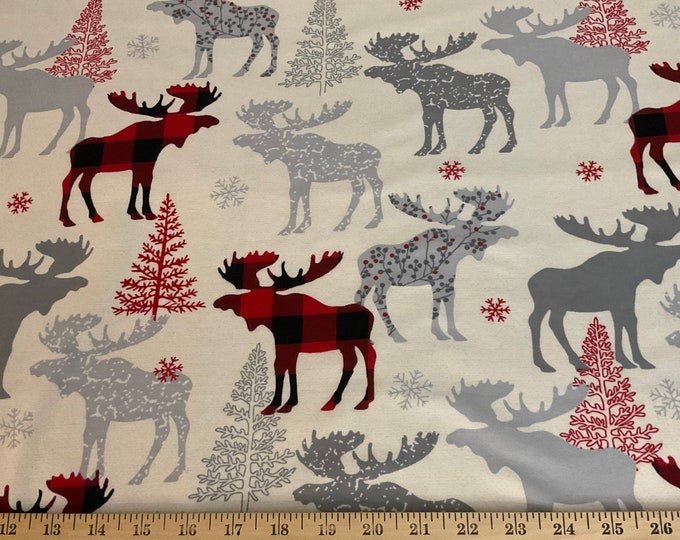 Flannel/christmas Print/buffalo Check Moose on White Background - Etsy