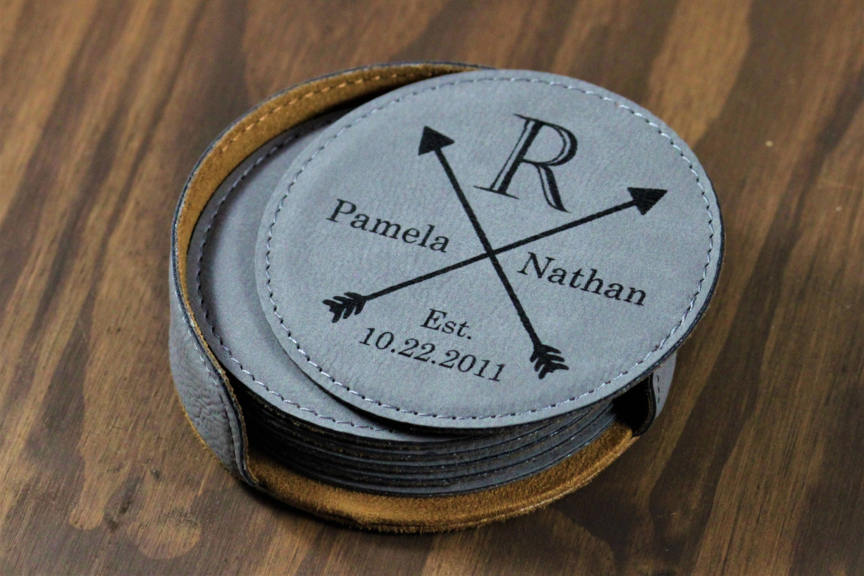 Personalized Coasters Personalized Leather Coaster Set | Etsy