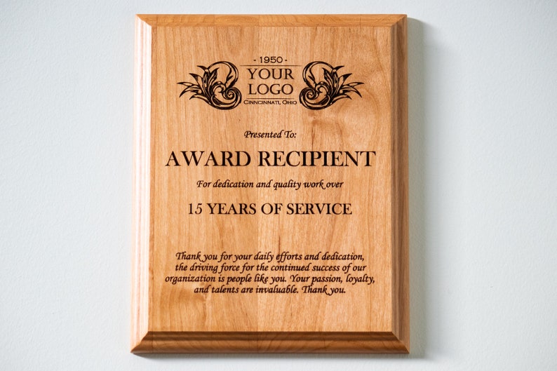 Custom Wood Plaque Engraved Award Plaque Corporate T Etsy