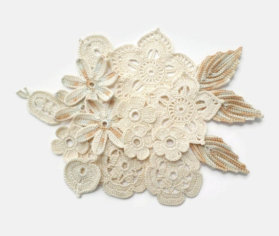 Crochet flower motifs Beige cream Irish crochet lace boho | Etsy