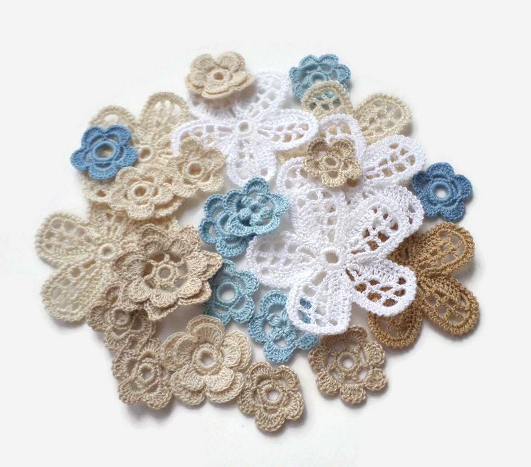 Flower Applique Set of 24 Fine Thread Crochet Floral Motifs Irish ...