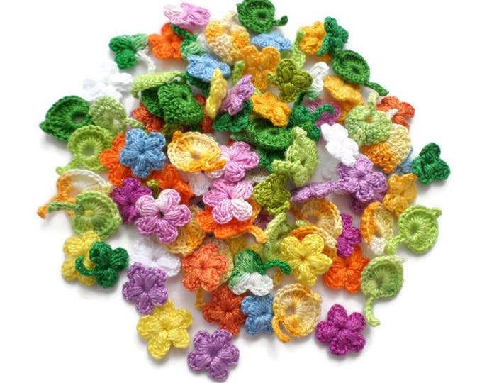 Mini Crochet Flowers Set of 100 Little Multicoloured Applique | Etsy