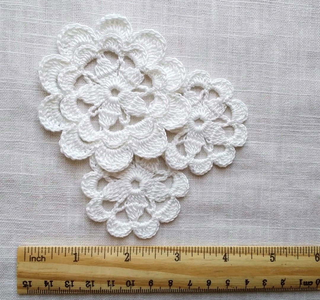Crochet Flowers White Floral Applique Irish Crochet Lace Decor Set of 3 ...