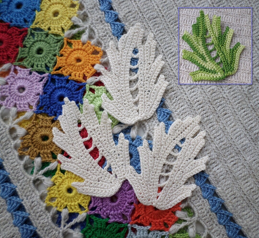 Irish Crochet leaf motives, leaf applique, off white and green leaf ...