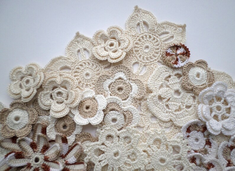 Crochet flower motifs Beige cream Irish crochet lace boho | Etsy