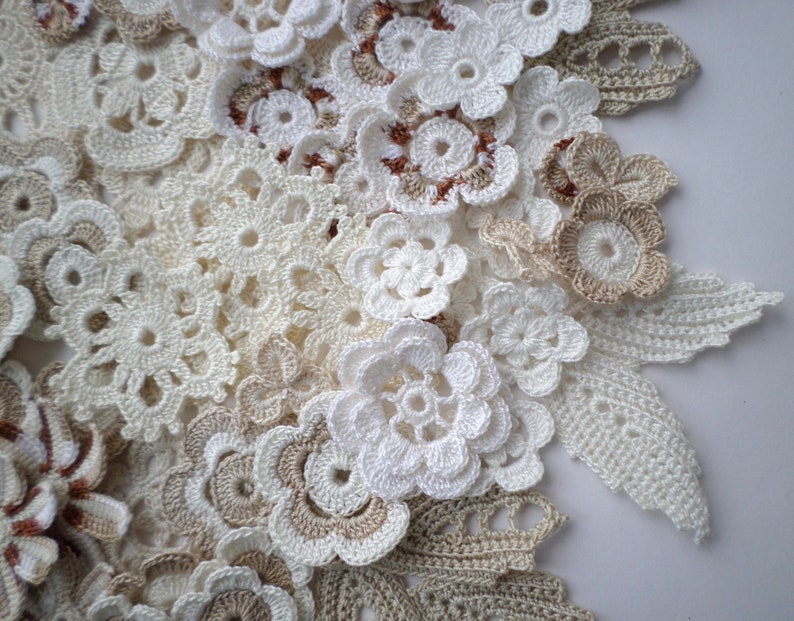 Crochet flower motifs Beige cream Irish crochet lace boho | Etsy