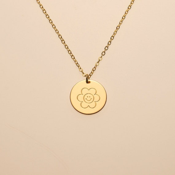 Happy Smiley Face Necklace Floral Emoji Smile Flower Jewelry | Etsy
