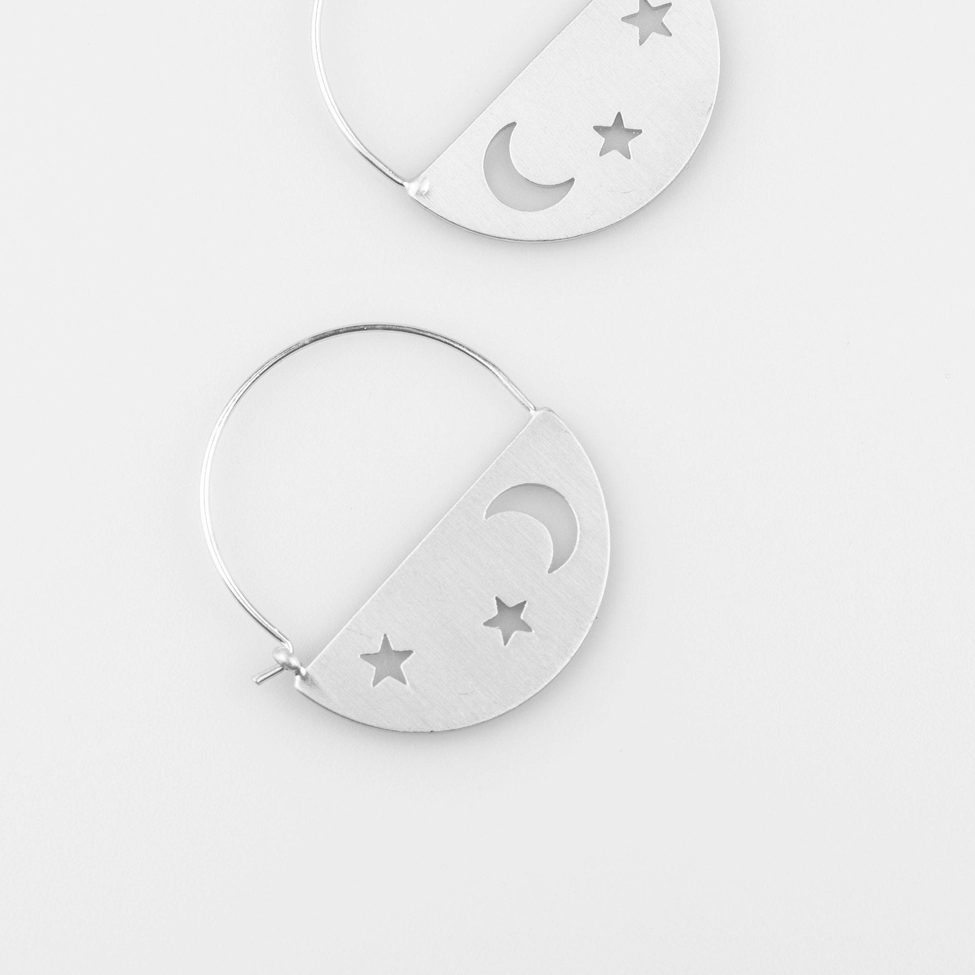 Crescent Moon Stars Celestial Cut Out Hoops Dangle Earrings | Etsy
