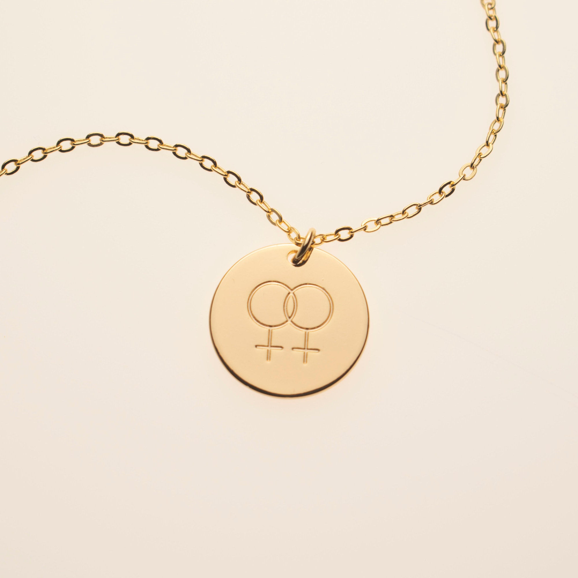 Double Female Venus Symbol Lesbian LGBTQ Disc Charm Necklace - Etsy