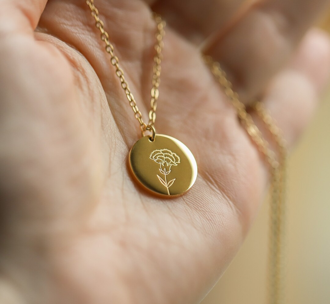 Carnation Necklace ∙ January Birth Flower Necklace ∙ Carnation Jewelry ...