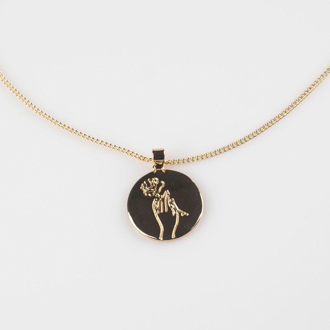 Rose Flower Floral Hand Gesture Sign Disk Pendant Necklace - Etsy