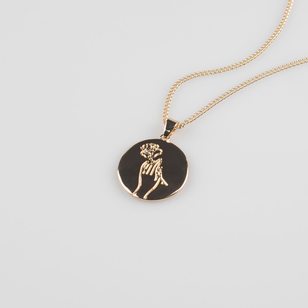 Rose Flower Floral Hand Gesture Sign Disk Pendant Necklace - Etsy