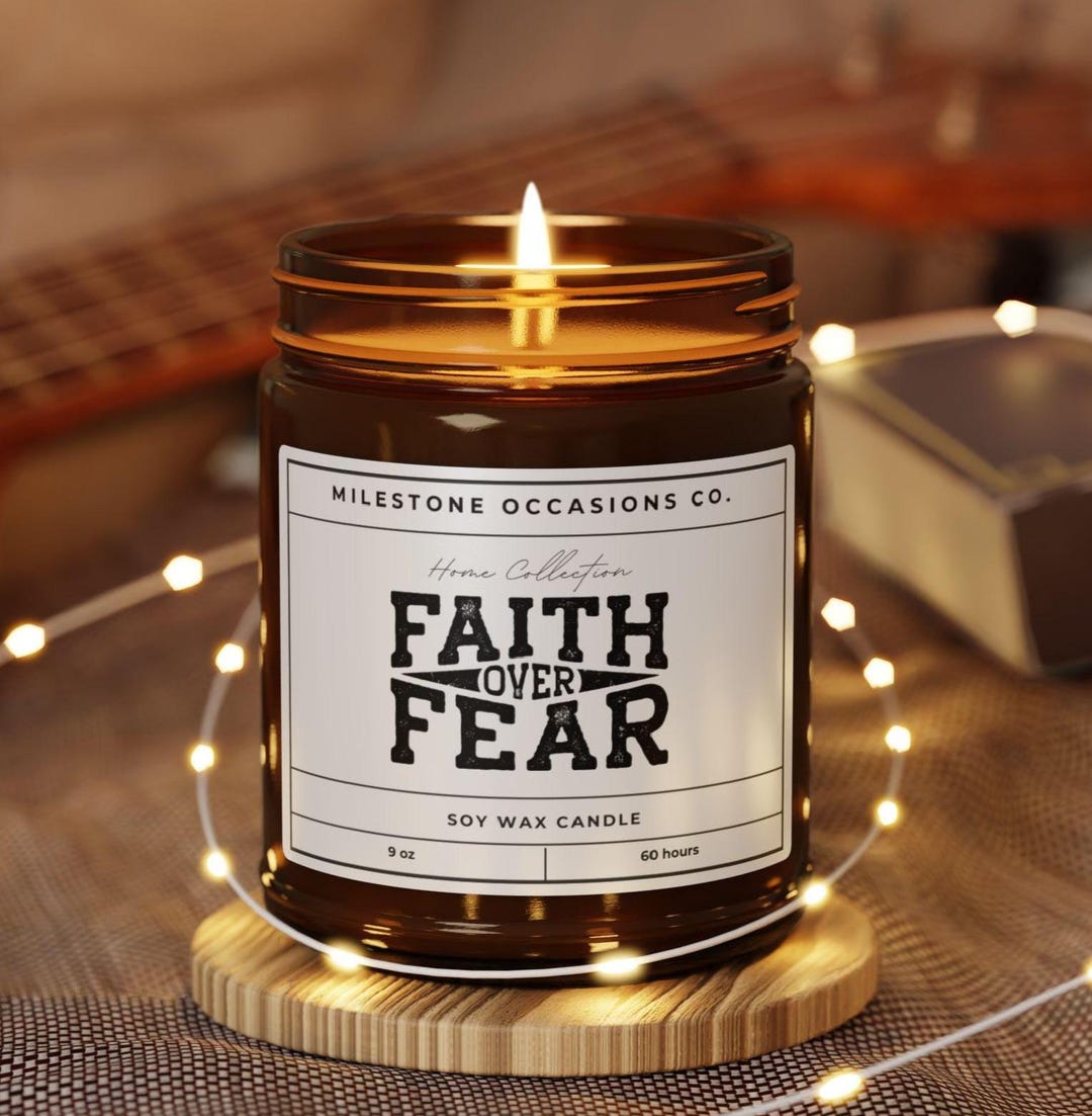 Faith Over Fear Candle Amber Jar, Soy Candle, Religious Meditation ...